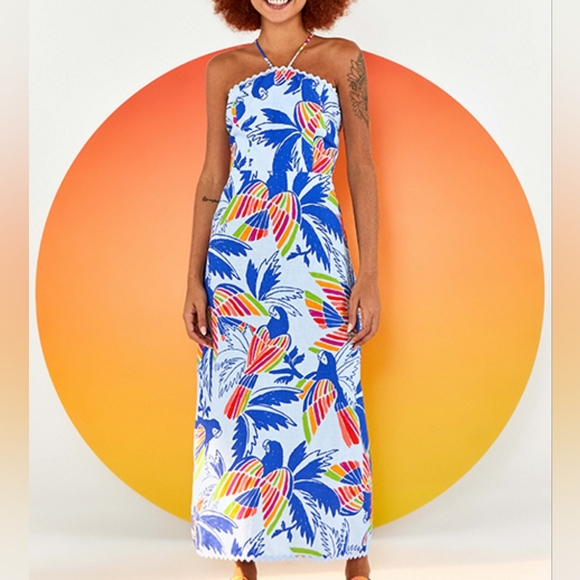 FARM Rio | Dresses | Nwt Farm Rio Blue Color Birds Midi Dress Blue Maxi ...